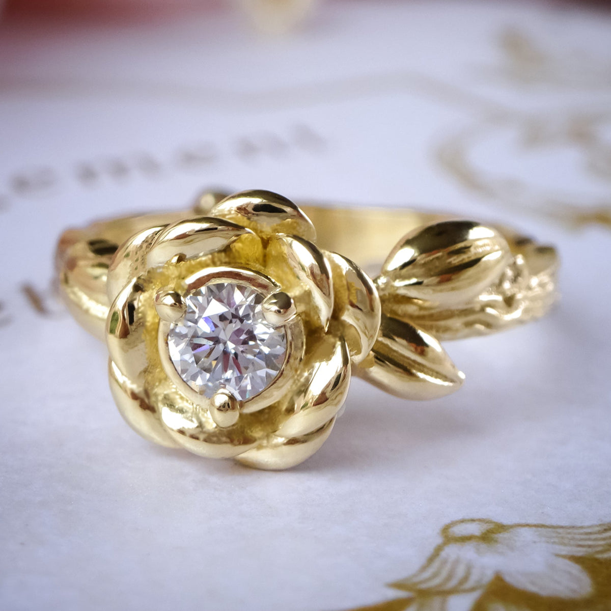 Aurelia Rose Flower Diamond Engagement ring in 9ct /14ct /18ct Gold ...
