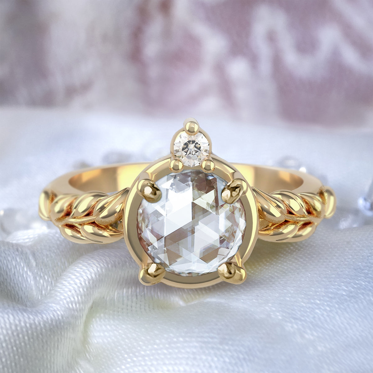 Art Deco Vintage Floral Diamond Engagement Ring in 9ct /14ct/ 18ct Gol ...