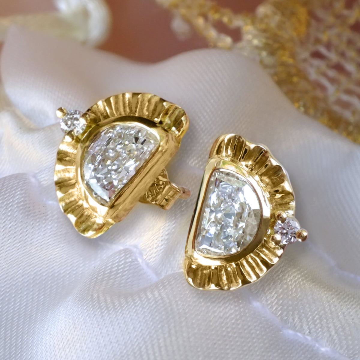 Extraordinary Sunburst Moon Diamond Stud Earrings in 9ct / 14ct/ 18ct ...